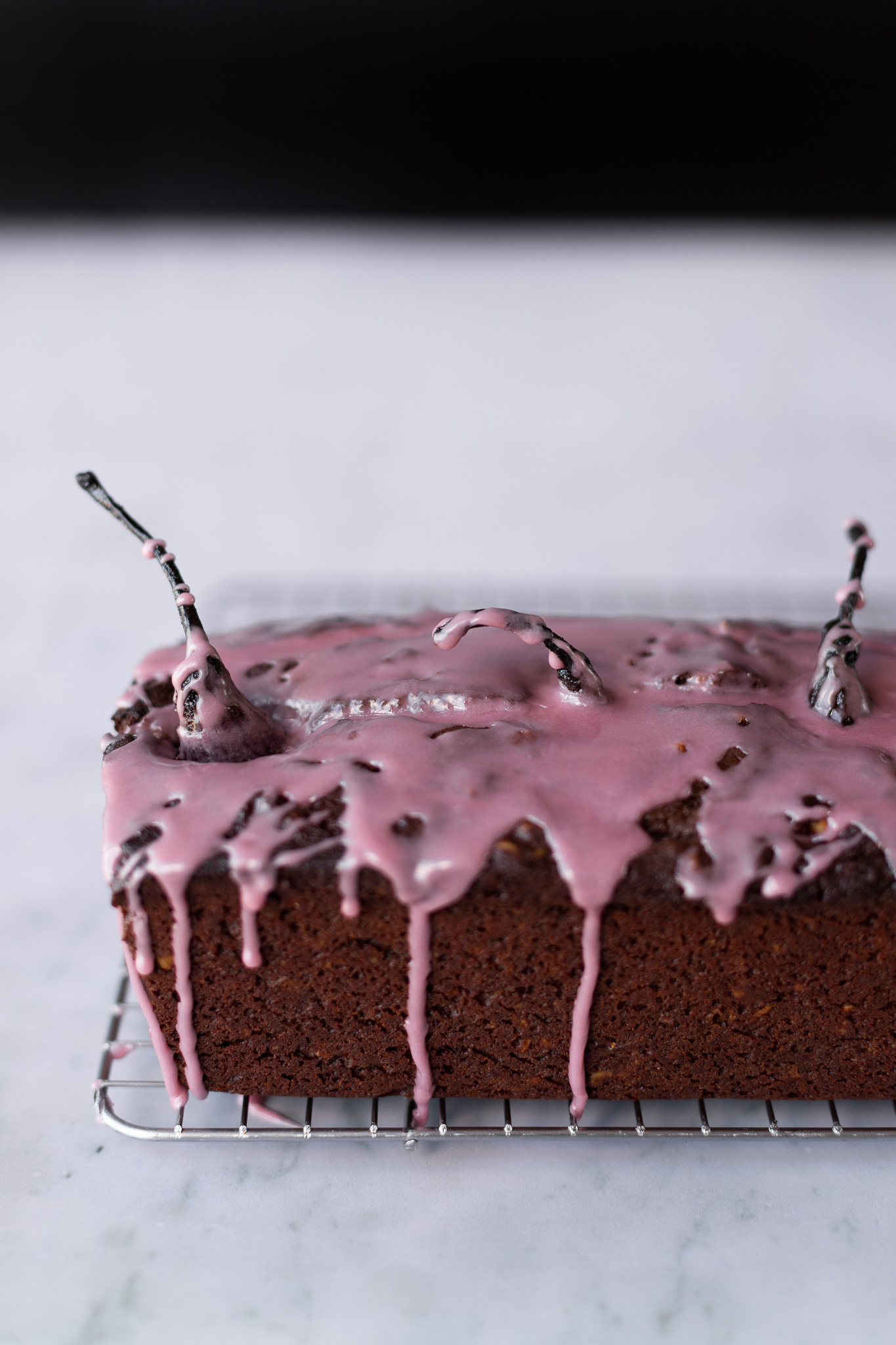 Chocolate Pear Cake with Poached Pears - Cardamom and Tea